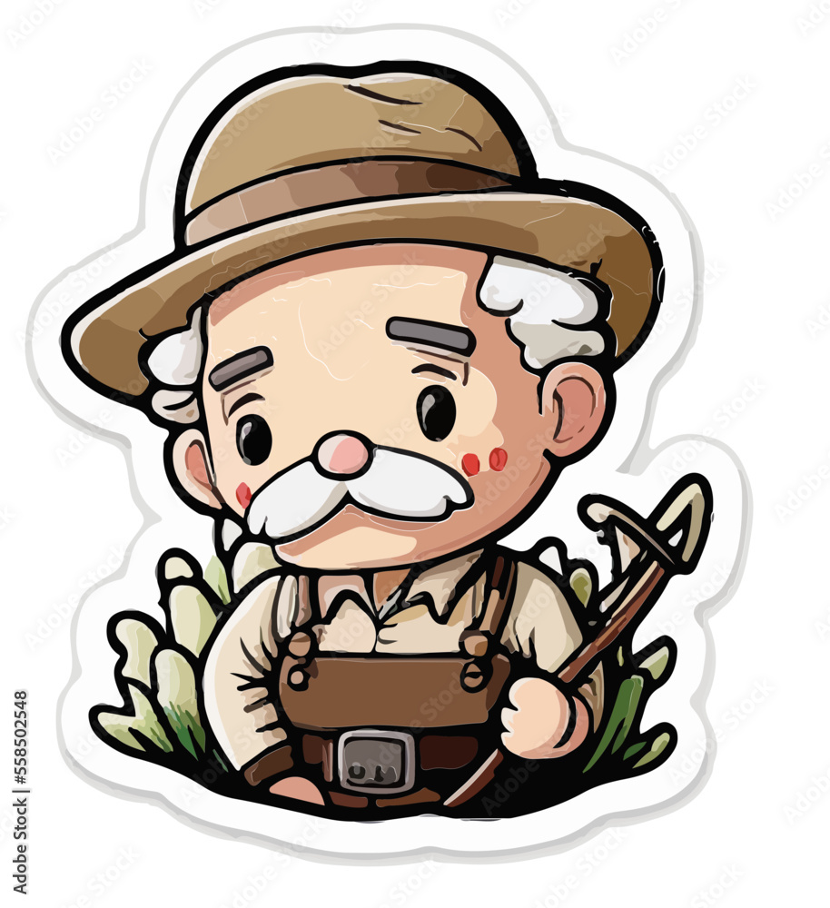 Vetor de Cute, Kawaii, Farmer, Bauer, Landwirt, Comic, Cartoon, alter ...