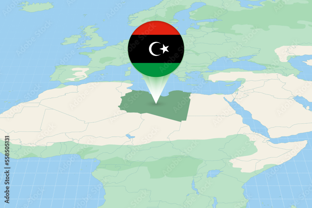 Map illustration of Libya with the flag. Cartographic illustration of ...
