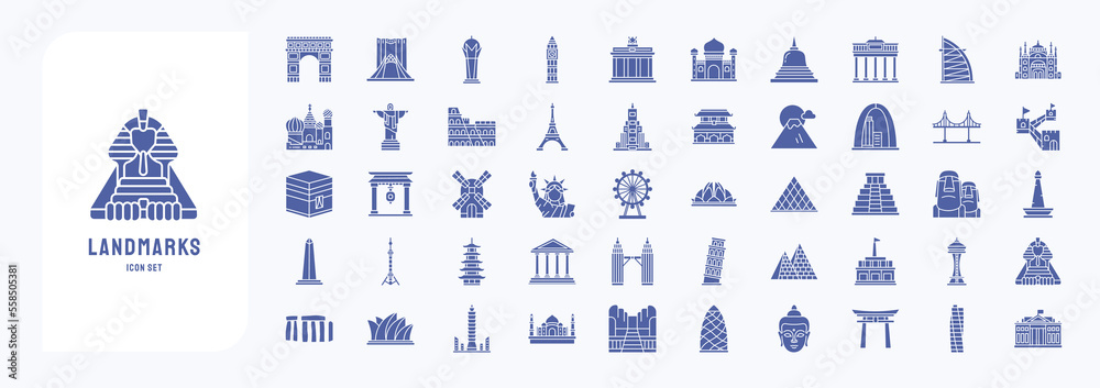 World Landmarks, top tourist attractions icons set Stock Vector | Adobe ...