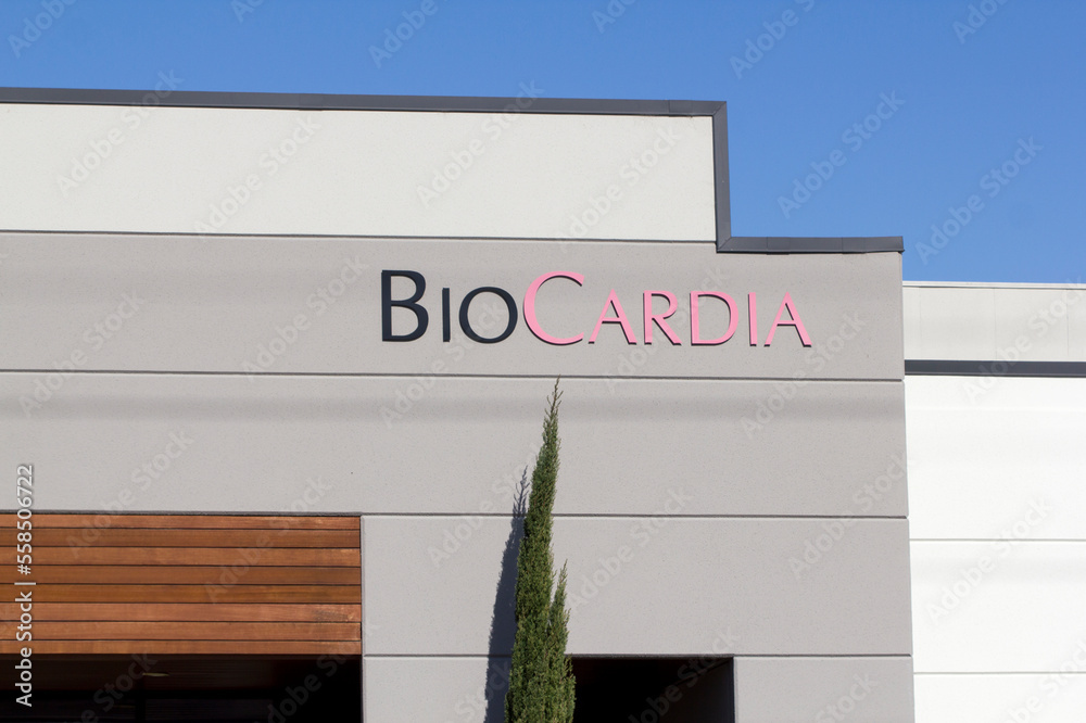 San Carlos, CA, USA - Feb 29, 2020: The BioCardia sign at the clinical ...