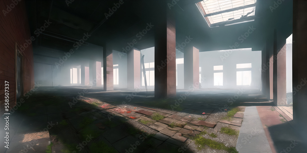 Anime style illustration of an abandoned empty parking lot with rusting ...