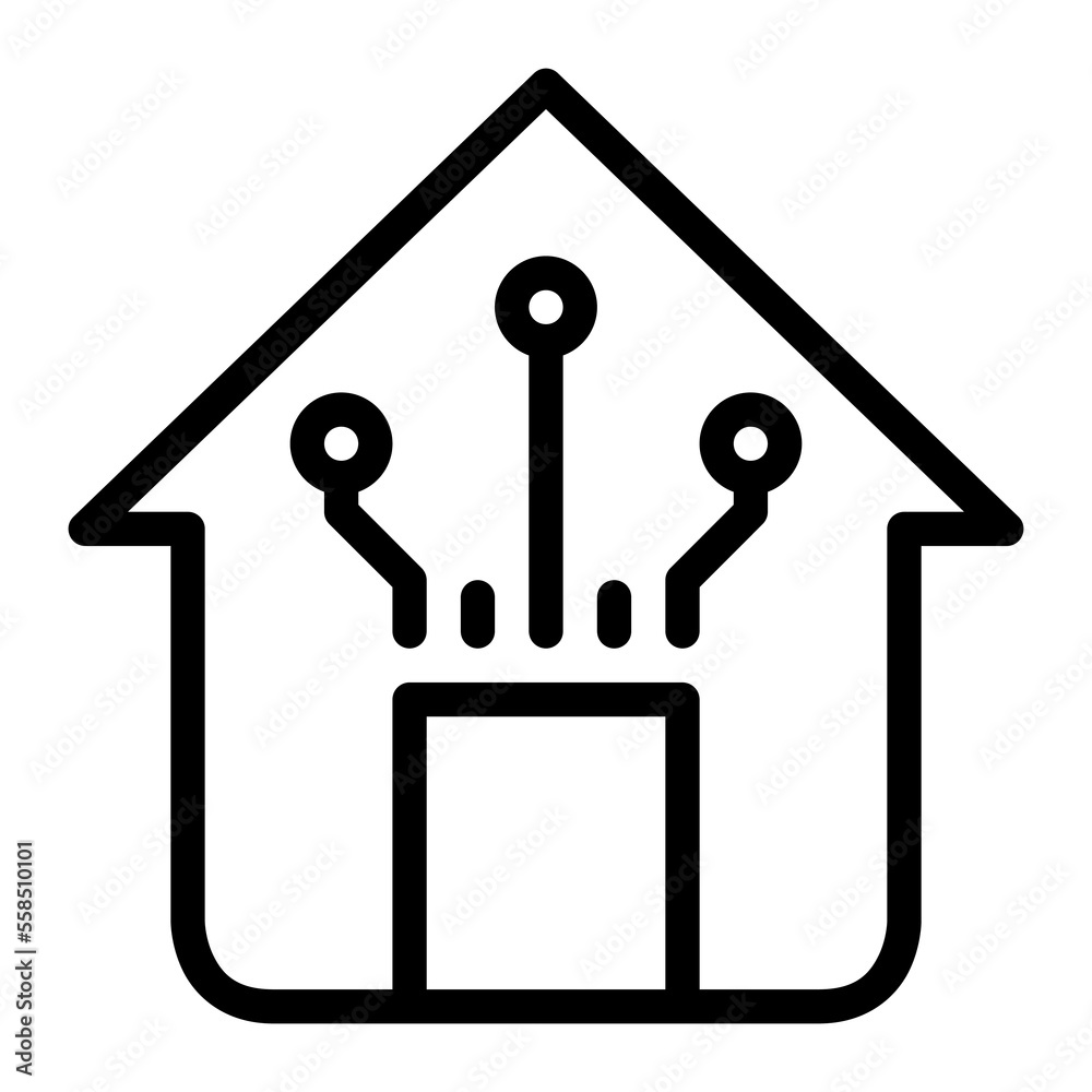 Isolated smart home in outline icon on white background. House, tech ...