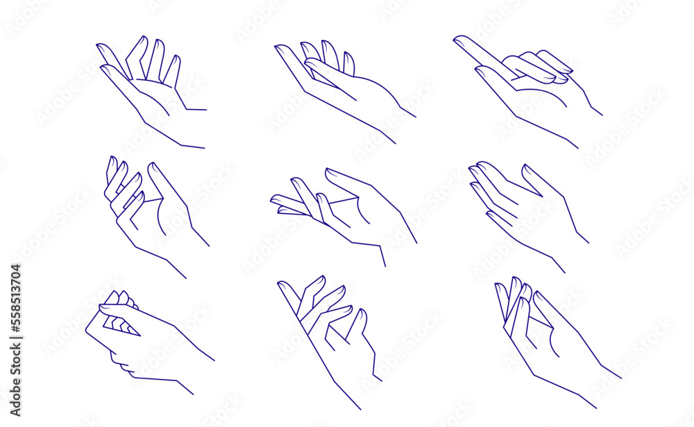 Aesthetic hands vector linear illustrations. Stylized elegant hand ...