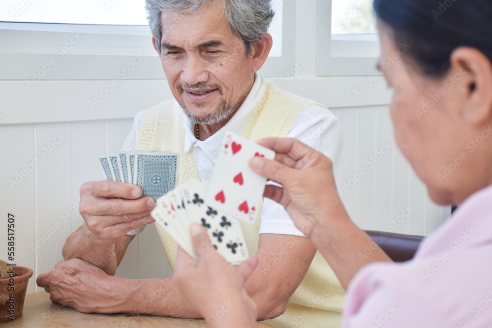 Card playing of elderly people at home in their freetimes, recreation ...