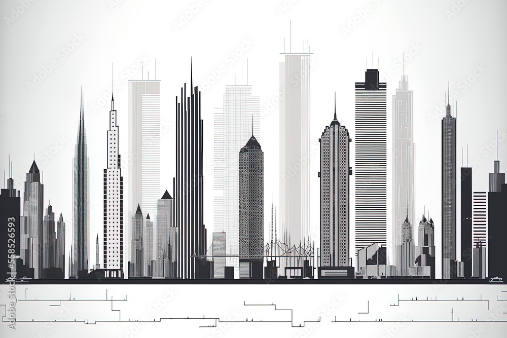 a single line city Skyscraper structures, a linear townscape, and a ...