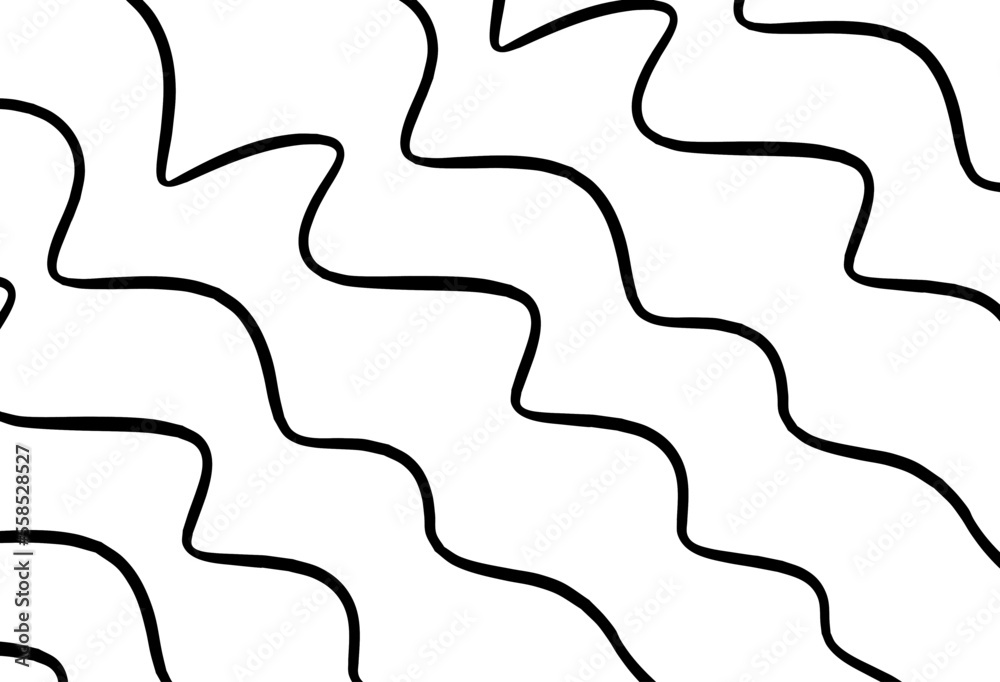 Ink brush seamless pattern outline in hand drawn style, line wave ...