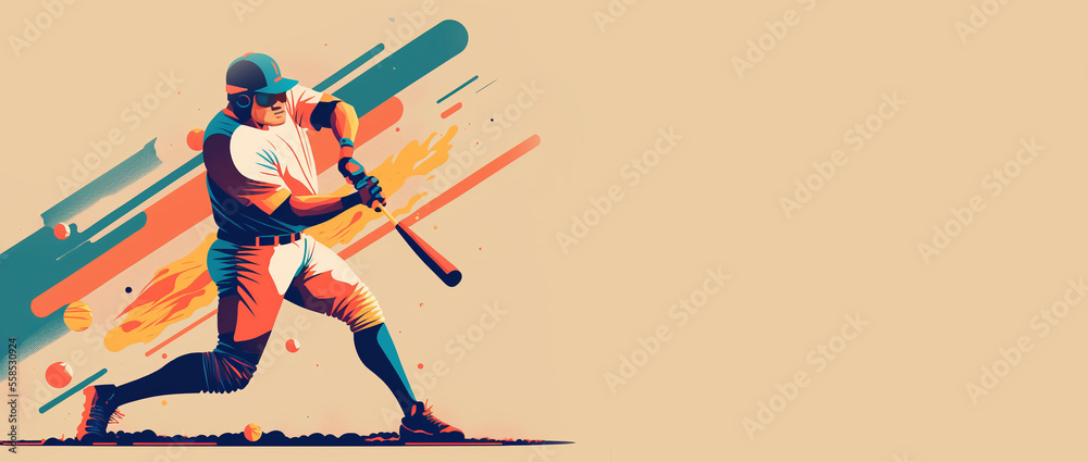 Baseball player, abstract background, copy space, cartoon illustration ...