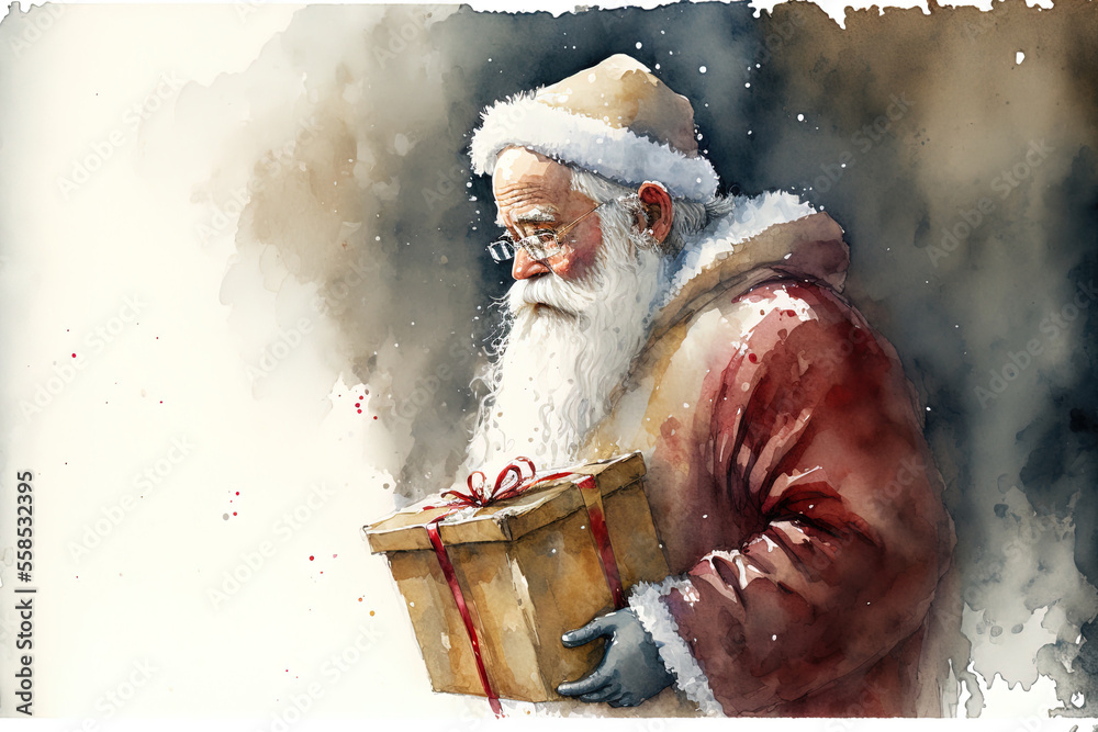 Secret Santa drawing in watercolor. Generative AI Stock Illustration ...
