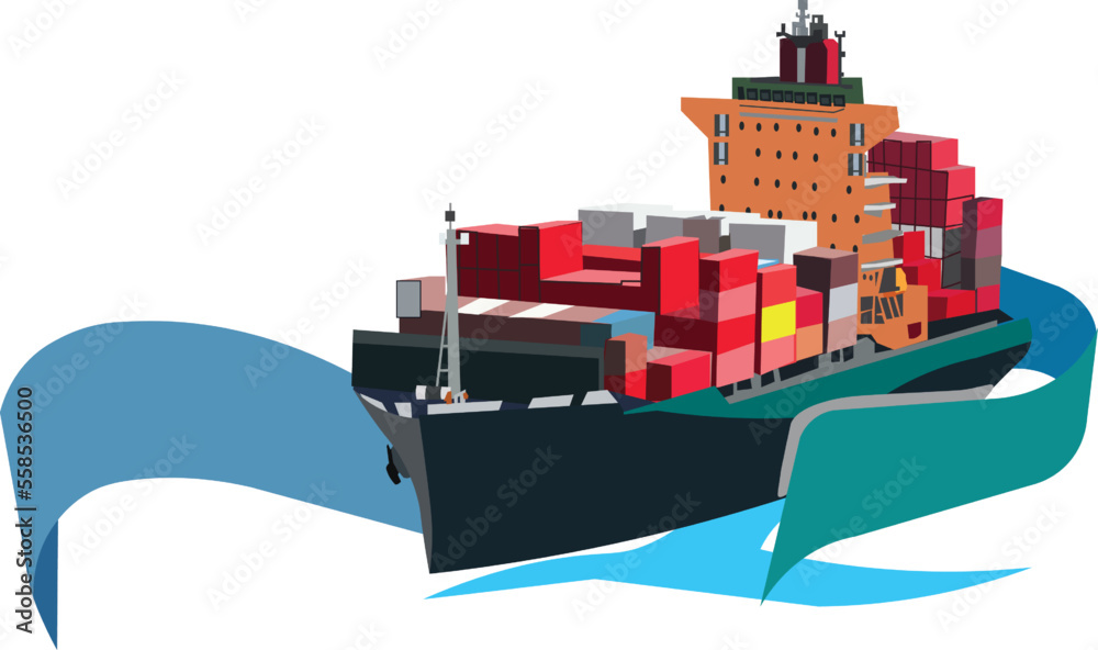 Marine insurance illustration vector, cargo shipment on the ocean ...