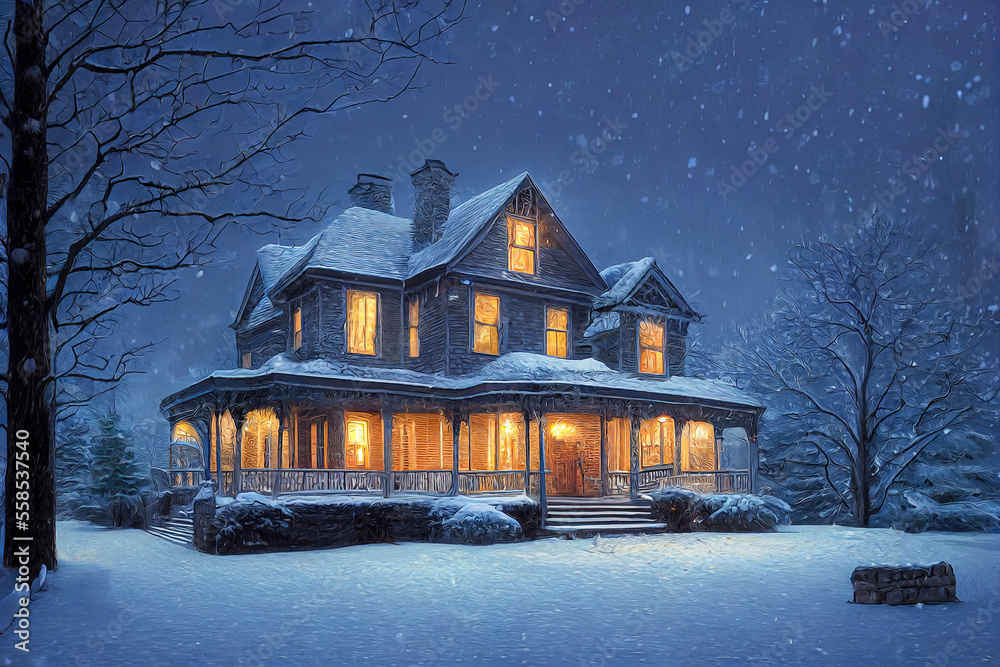 victorian house with a huge front porch surrounded by a large pine ...