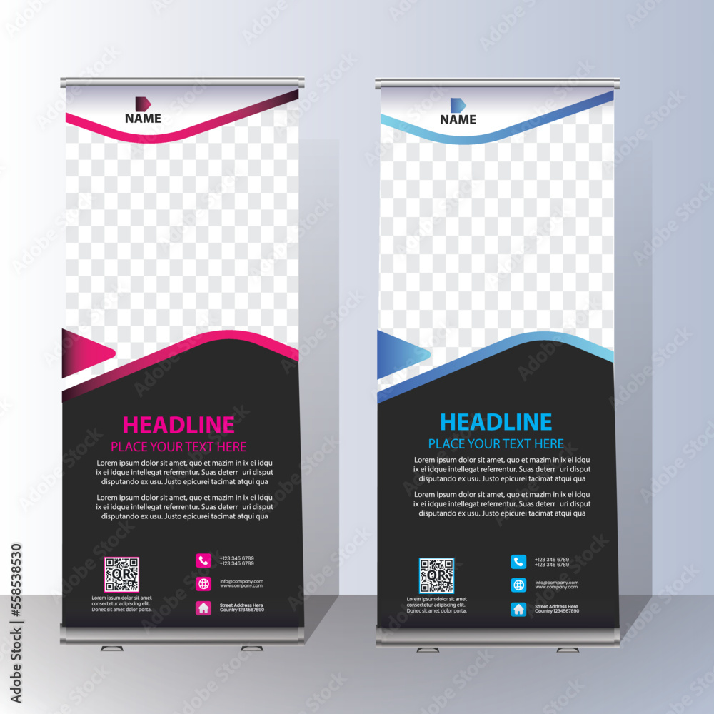 Vetor de Roll Up Banner Signage Standee Template for Advertising and ...