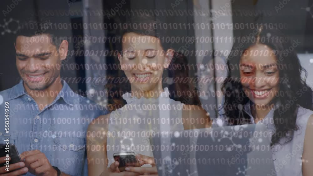 Vidéo Stock Animated molecules and binary code are shown over a ...