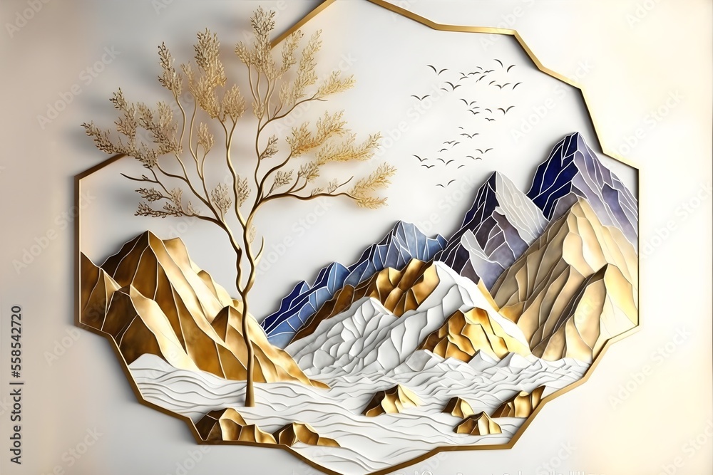 3d modern art mural wallpaper with Drawing modern Landscape art 3d ...