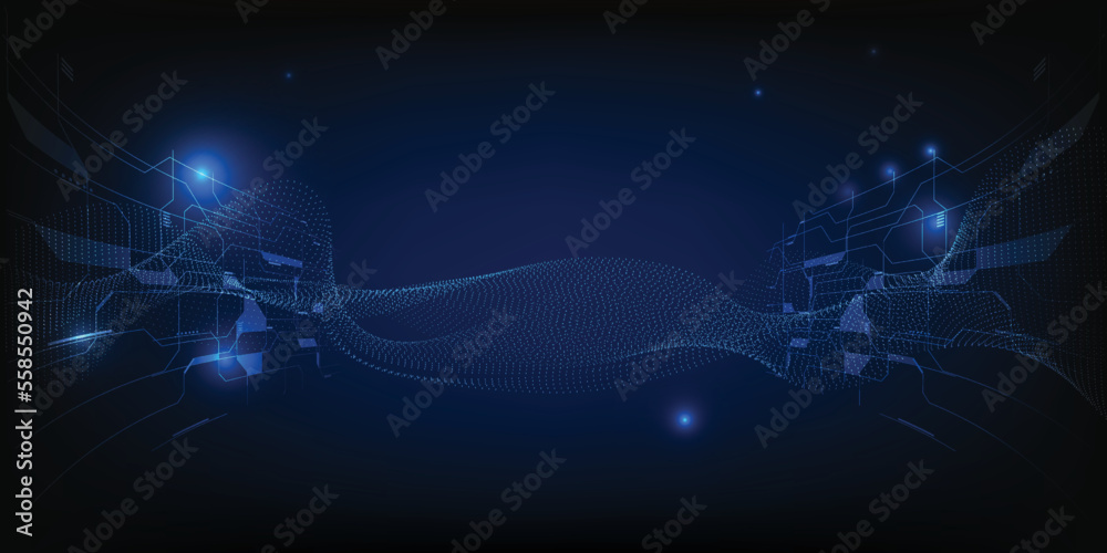 Vector illustrations of futuristic digital vision with net waveform ...