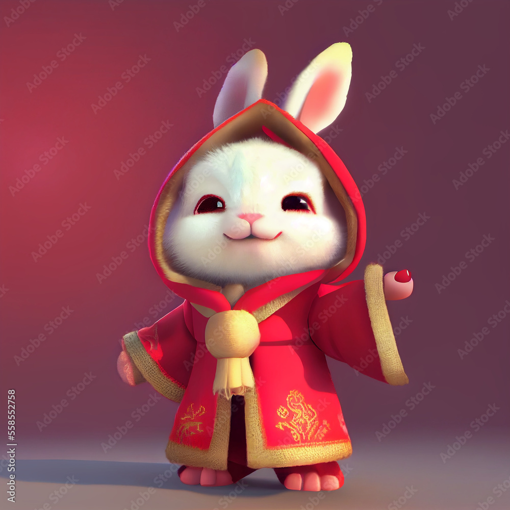 Cute bunny wearing suit of Chinese red hanfu, Chinese new year, Lunar ...