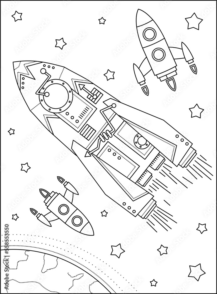 Transportation in outer space. Rockets or spaceships coloring page ...