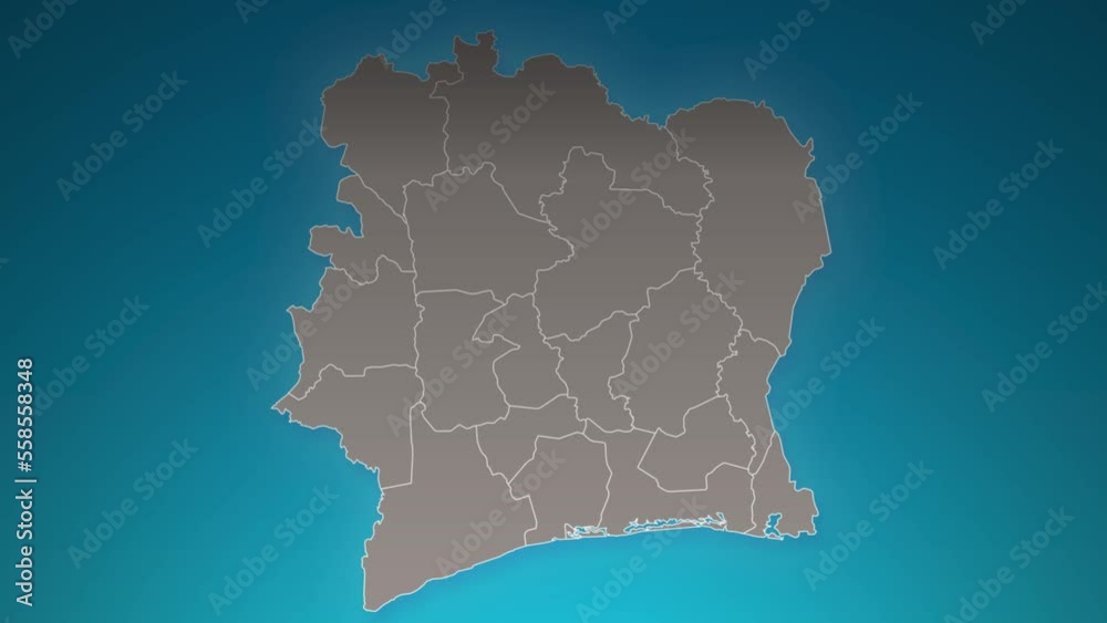 ivory Coast country map with zoom in Realistic Clouds Fly Through ...