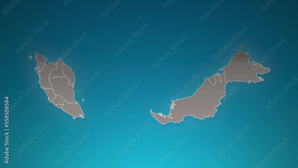 malaysia country map with zoom in Realistic Clouds Fly Through. camera ...