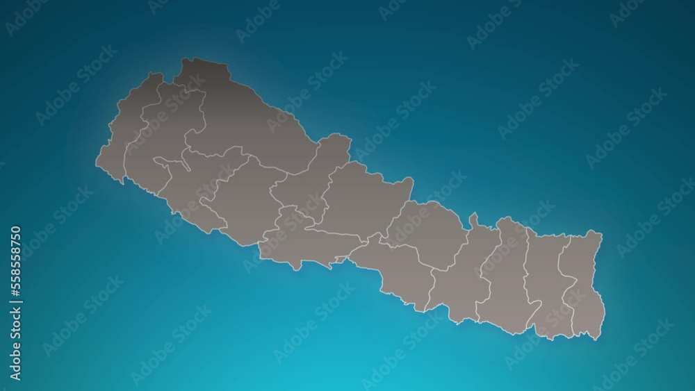 nepal country map with zoom in Realistic Clouds Fly Through. camera ...