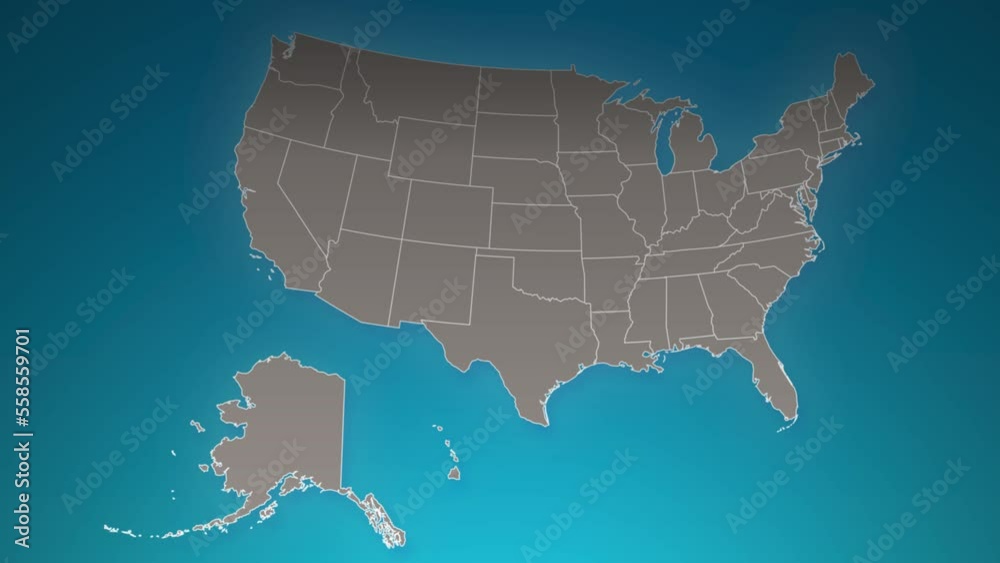 United State of america country map with zoom in Realistic Clouds Fly ...