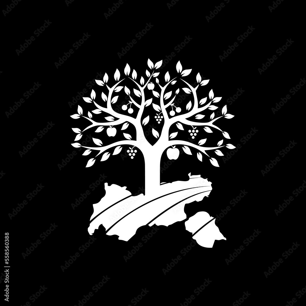 Abstract art fruit, tree, map logo vector design in black and white ...