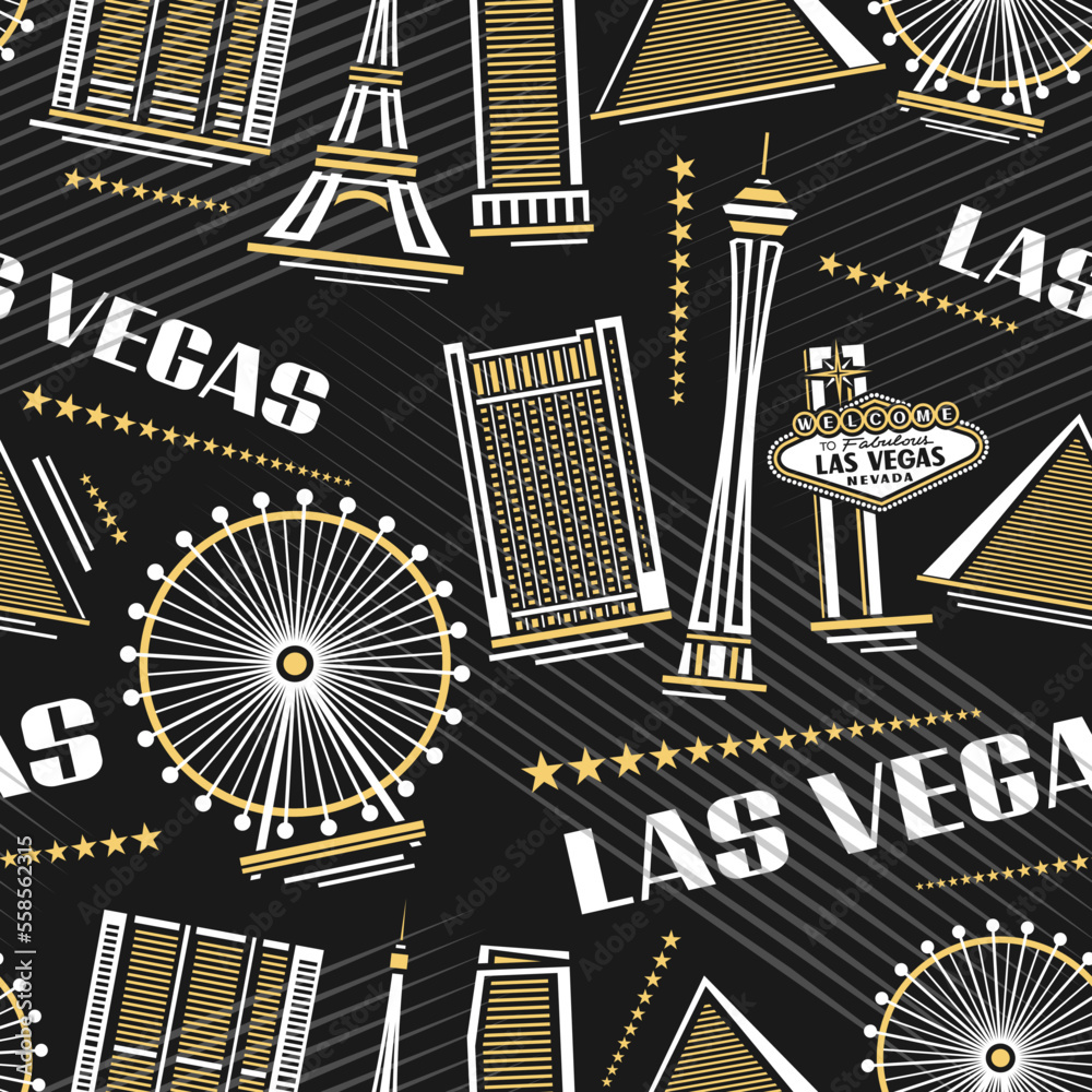 Vector Las Vegas seamless pattern, square repeating background with ...