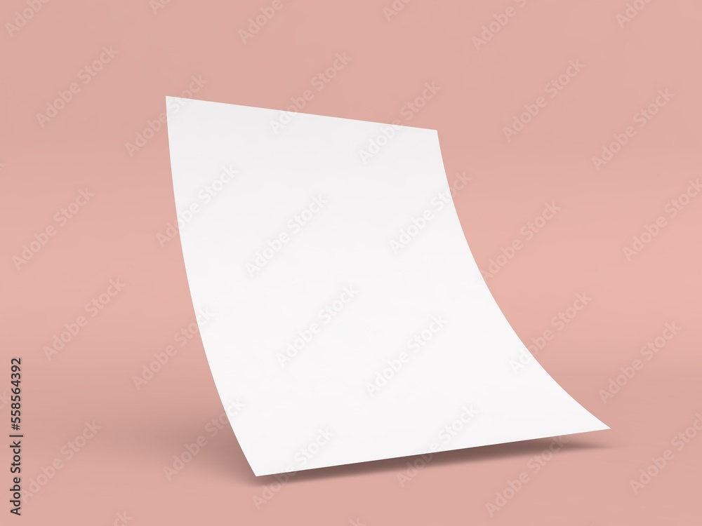 Curved sheet of A4 paper on a red background. 3d render illustration ...