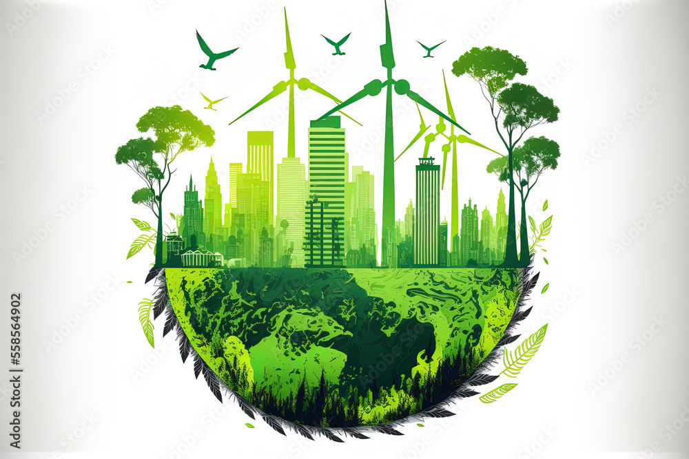 Concept of a sustainable green metropolis urban image of wind power and ...