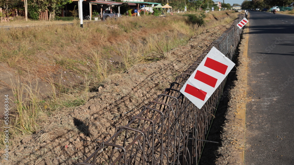 Construction warning signs. Caution traffic warning sign mounted on ...