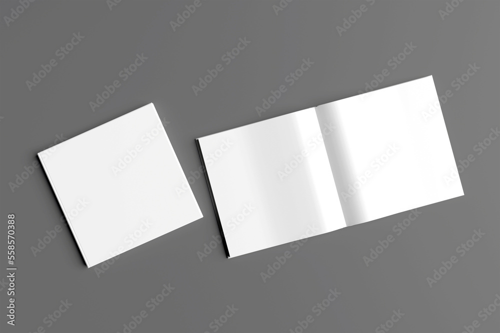 Square brochure, booklet, magazine mockup template, isolated on grey ...