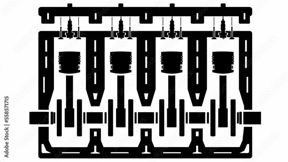 Piston stroke in an internal combustion engine. Black and white video ...