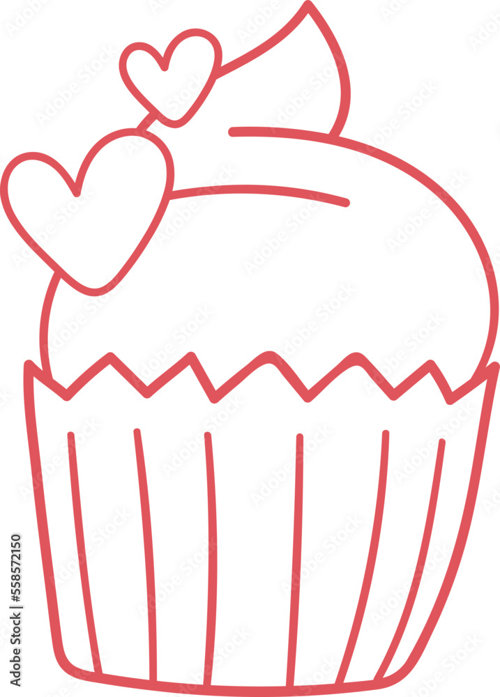 Kawaii Valentine Cupcake Illustration Heart Outline Stock Vector ...