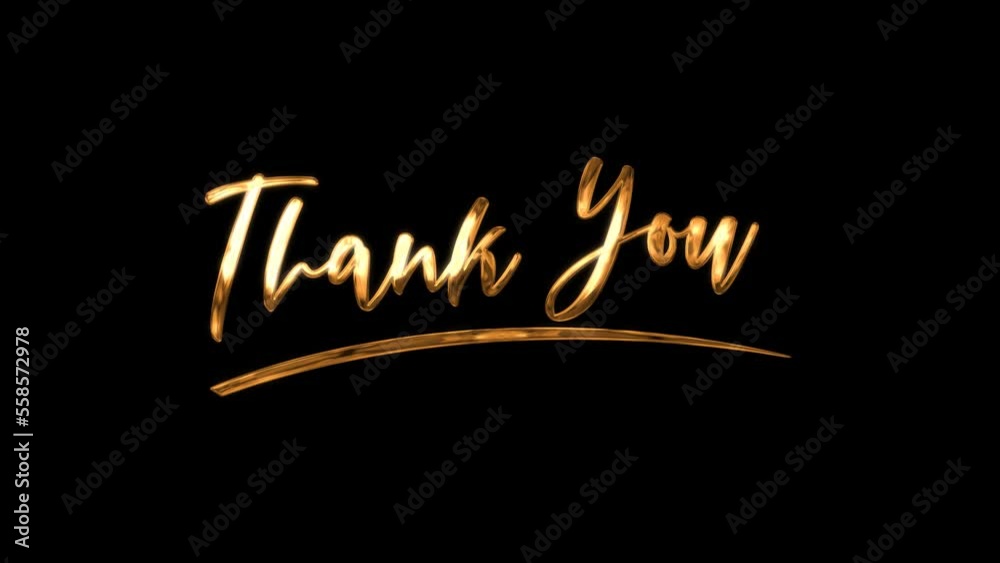 animated thank you in gold color. thank you text animation, handwritten ...