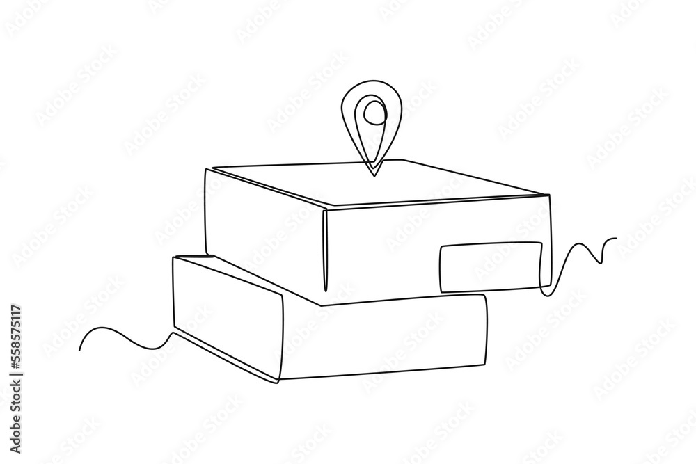 Single one line drawing location icon on paper boxes or carton. Supply ...
