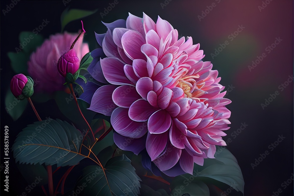 Generative AI illustration of flowers concept art. Chinese digital art ...