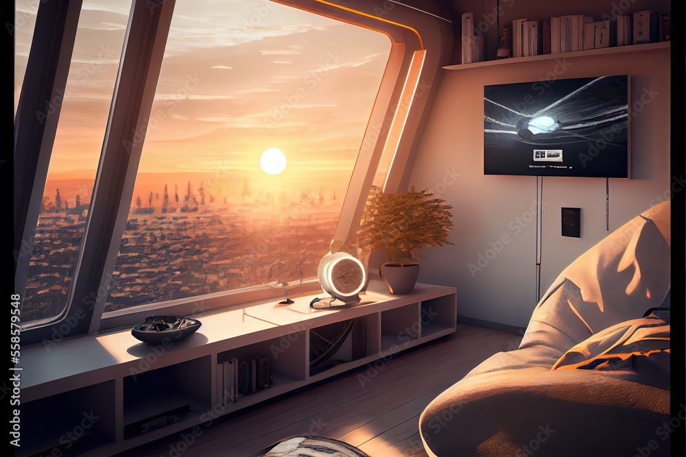 Generative AI illustration of comfy living room from the year 2050 ...