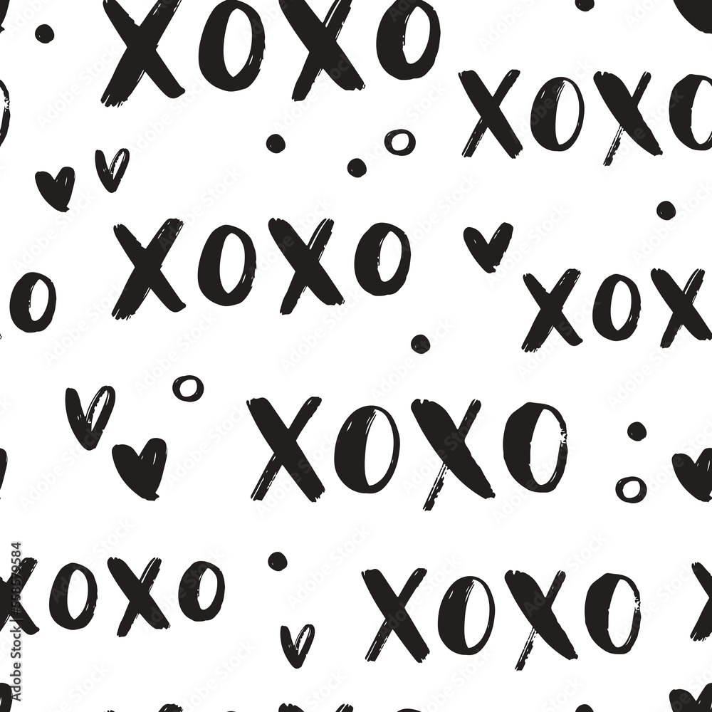 XOXO brush lettering signs seamless pattern, Grunge calligraphy with ...