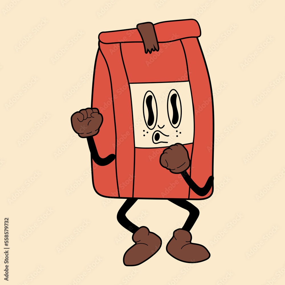Retro Packaging with coffee 30s cartoon mascot character -. 40s, 50s ...