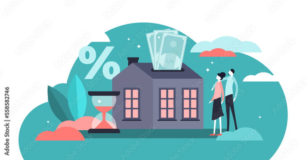 Mortgage illustration, transparent background. Flat tiny house purchase ...