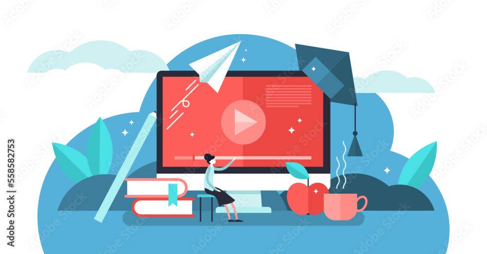 Online courses illustration, transparent background. Flat tiny person ...