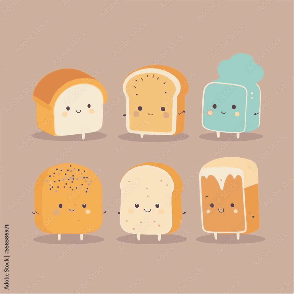 Adorable kiddy cartoon cute bread mascot icon, muzzle with pink cheeks ...