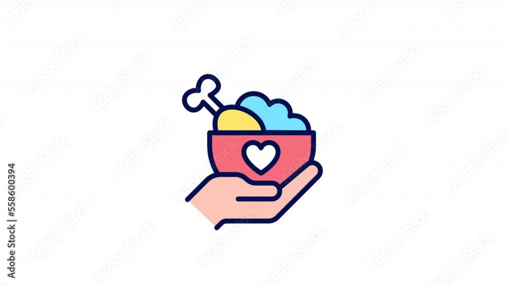 Animated donate food color icon. Food bank. Fighting hunger charity ...