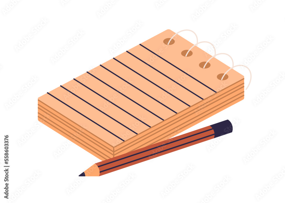 Notepad and pencil. Paper sheet of notebook for memo notes, plans and ...