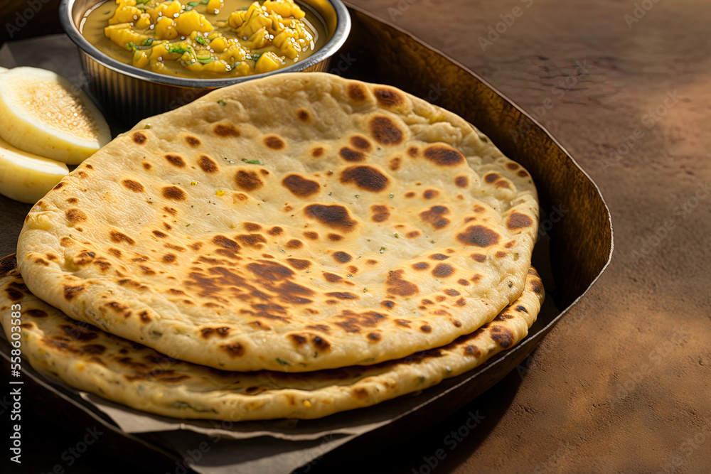 Aloo paratha, a traditional Indian dish, is a flatbread stuffed with ...