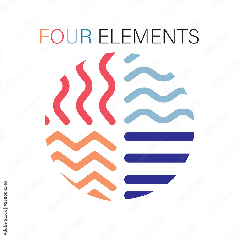 The Four Elements Flat Icons Line Symbols Vector Illustrator Logo