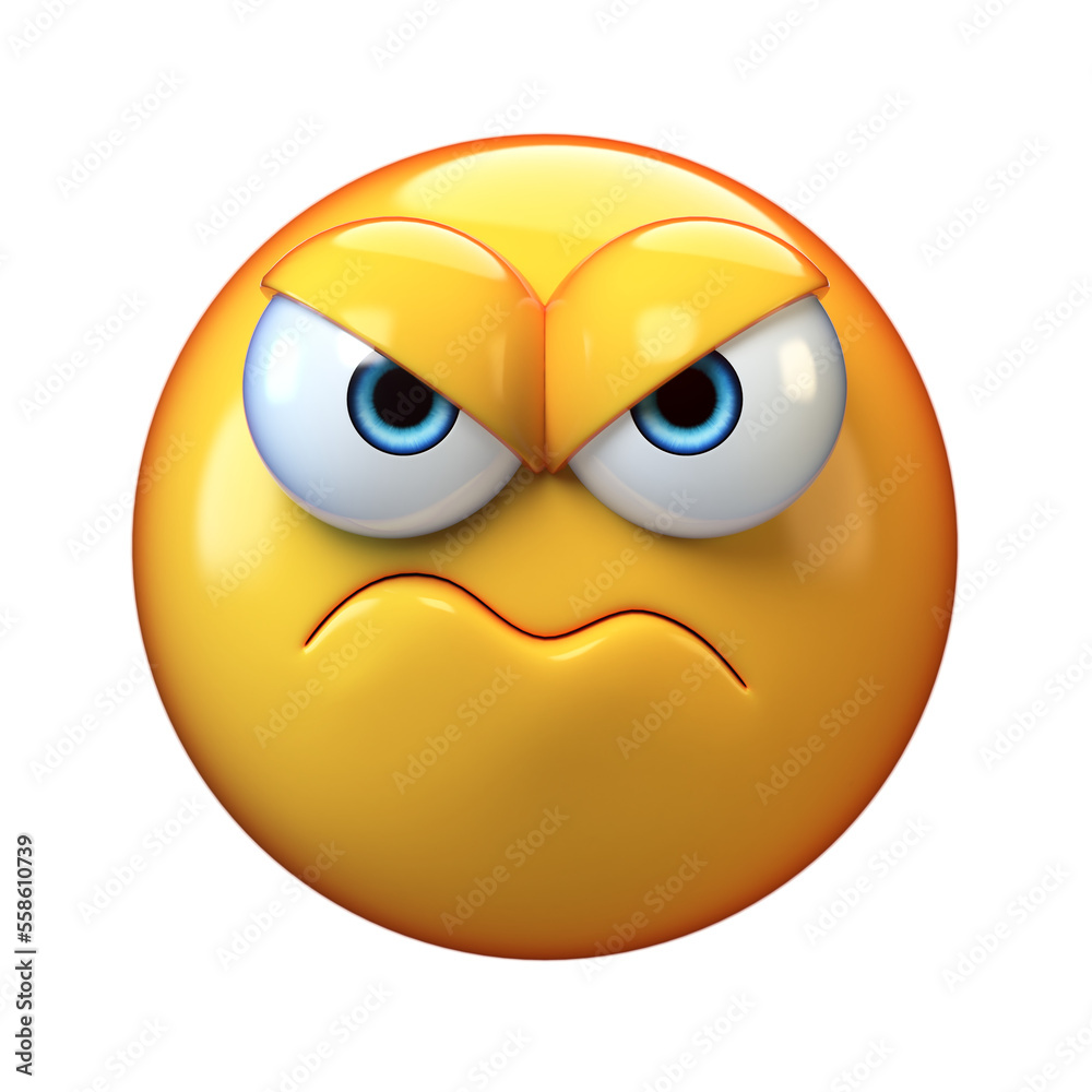 Grumpy emoji isolated on white background, frowned emoticon 3d ...