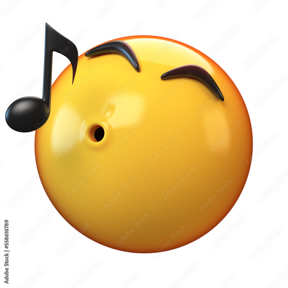 Whistling emoji isolated on white background, music emoticon 3d ...