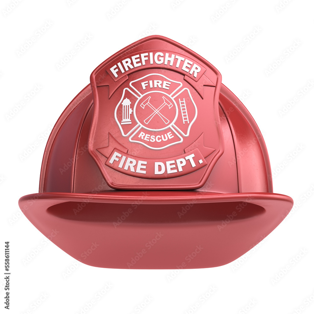 Firefighter red helmet on white background 3d rendering Stock ...