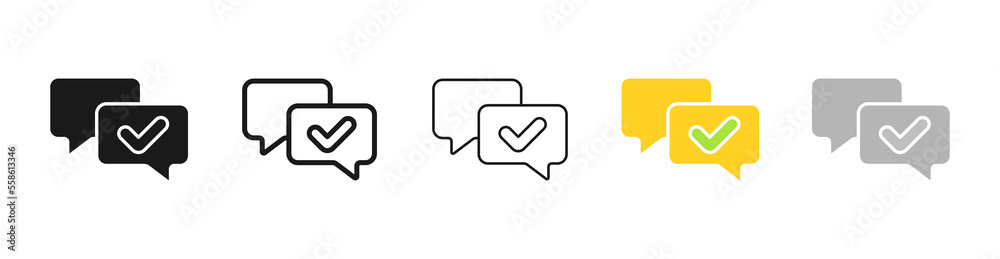 Speech bubble with checkmark set icon. Tick, cross. massage sent ...
