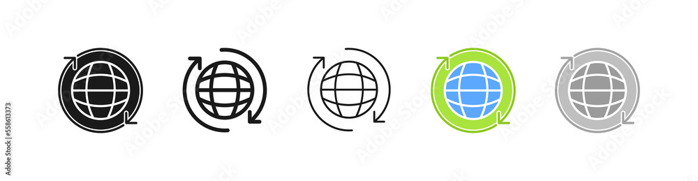 Geography set icon. Globe, world, orbit, axis, equator, earth, setting ...
